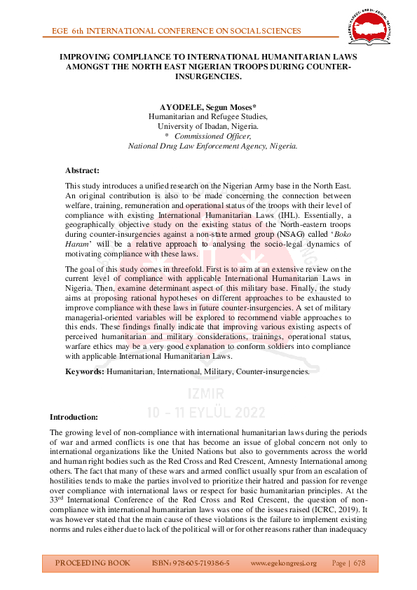 (PDF) IMPROVING COMPLIANCE TO INTERNATIONAL HUMANITARIAN LAWS AMONGST ...