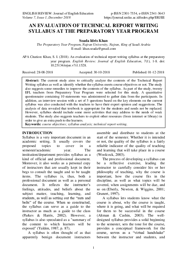 (PDF) An Evaluation of Technical Report Writing Syllabus at the ...