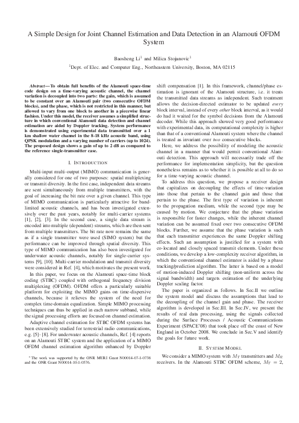 (PDF) A simple design for joint channel estimation and data detection in an Alamouti OFDM system