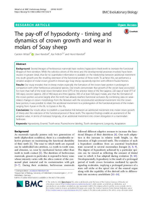 (PDF) The pay-off of hypsodonty - timing and dynamics of crown growth ...