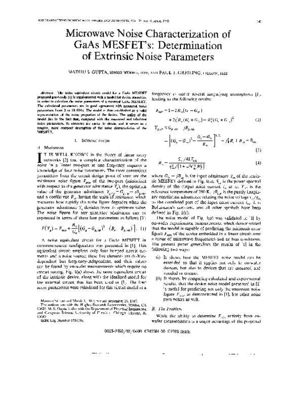 (PDF) Microwave noise characterization of GaAs MESFET's: determination of extrinsic noise parameters