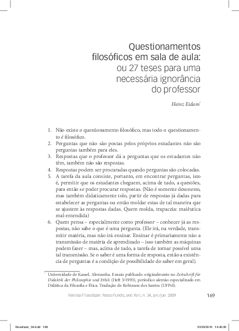 (PDF) Questionamentos filosoficos 27 teses EIDAM trad