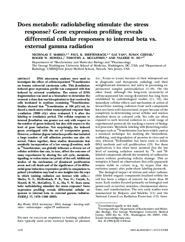 (PDF) Does metabolic radiolabeling stimulate the stress response? Gene ...