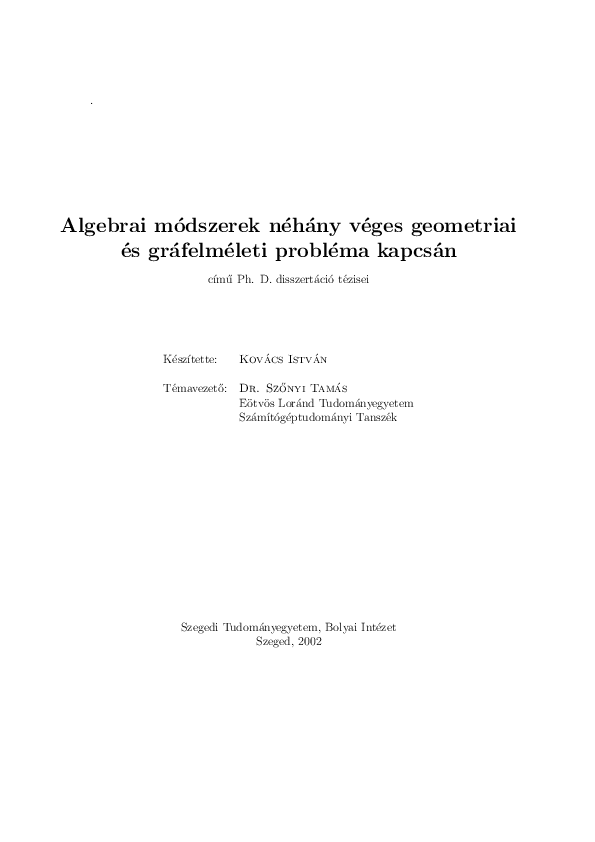 Pdf Some Algebraic Methods In Finite Geometry And Graph Theory