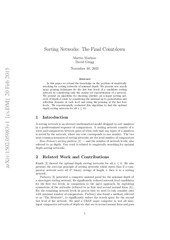 (PDF) Sorting Networks: The Final Countdown