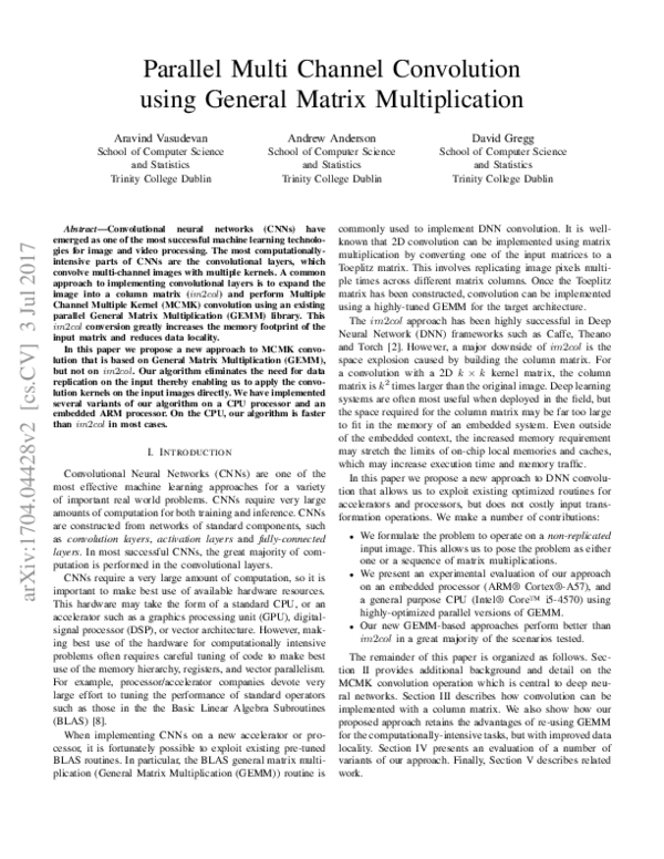 (PDF) Parallel Multi Channel convolution using General Matrix Multiplication