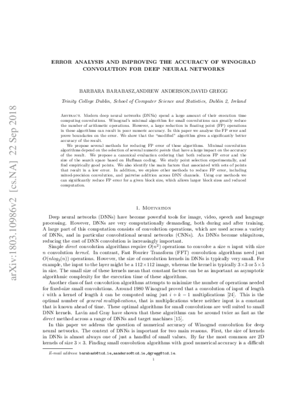 (PDF) Error Analysis and Improving the Accuracy of Winograd Convolution ...