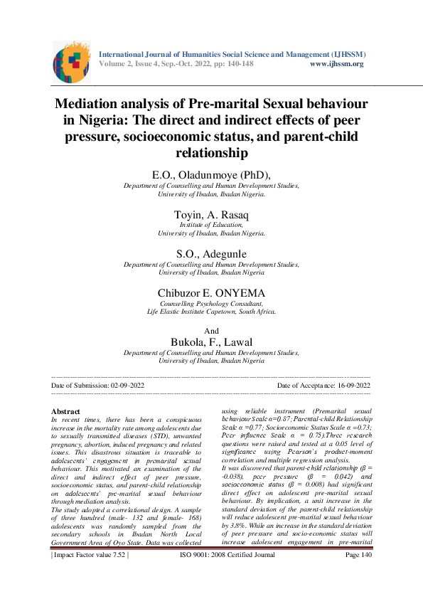 (PDF) Mediation analysis of Pre-marital Sexual behaviour in Nigeria: The direct and indirect ...