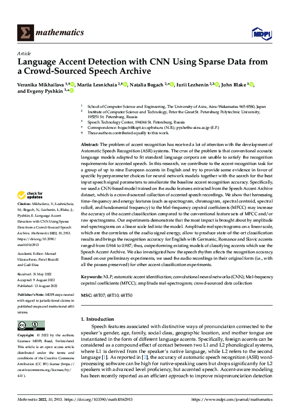 (PDF) Language Accent Detection with CNN Using Sparse Data from a Crowd ...