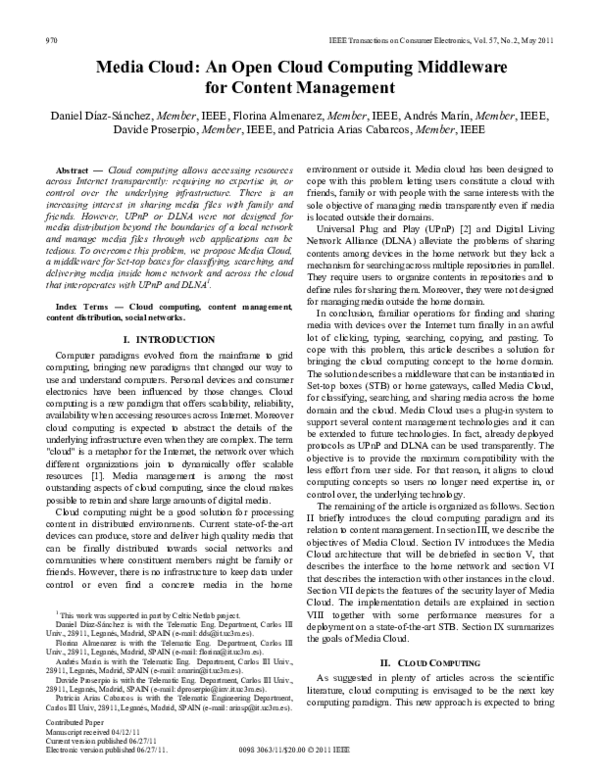 (PDF) Media cloud: an open cloud computing middleware for content management