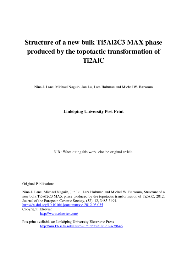 (PDF) Structure of a new bulk Ti5Al2C3 MAX phase produced by the ...