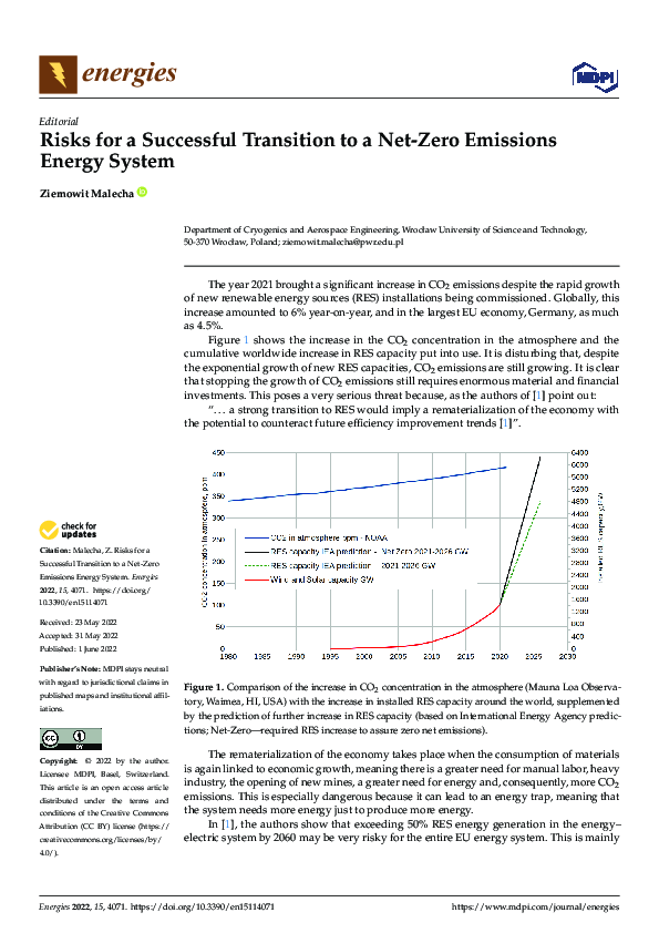 (PDF) Risks for a Successful Transition to a Net-Zero Emissions Energy System | Ziemowit Malecha ...