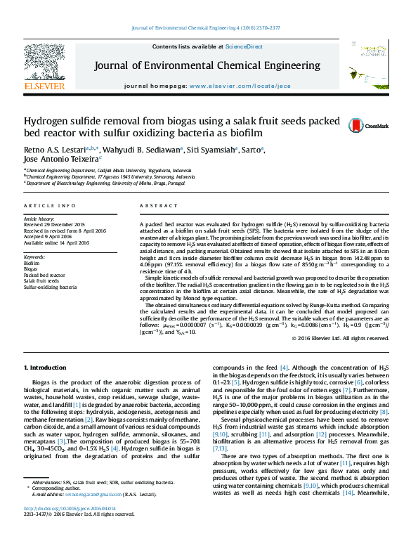 (PDF) Hydrogen sulfide removal from biogas using a salak fruit seeds ...