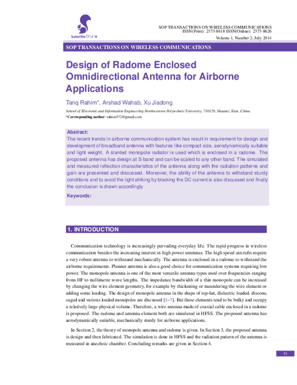 (PDF) Design of Radome Enclosed Omnidirectional Antenna for Airborne ...