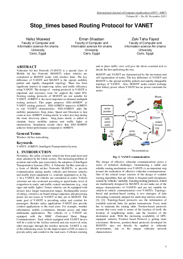 (PDF) Stop_times based Routing Protocol for VANET