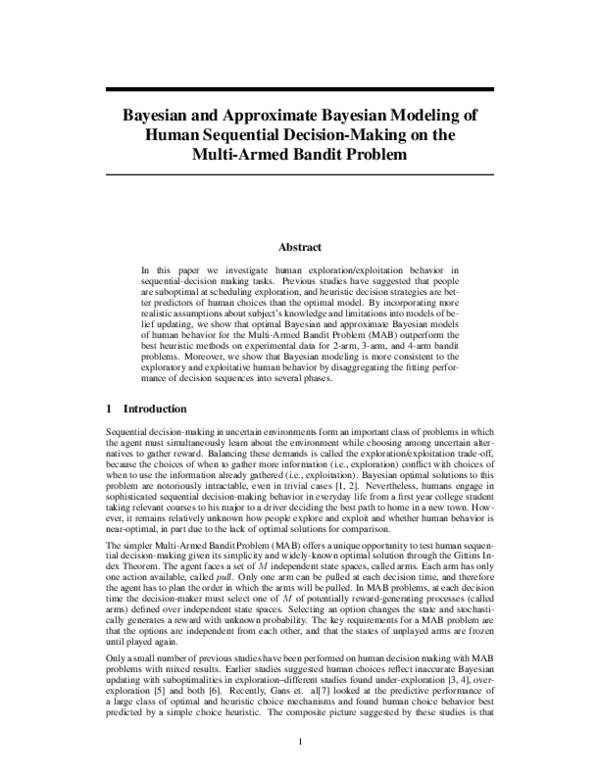 (PDF) Bayesian modeling of human sequential decision-making on the multi-armed bandit problem
