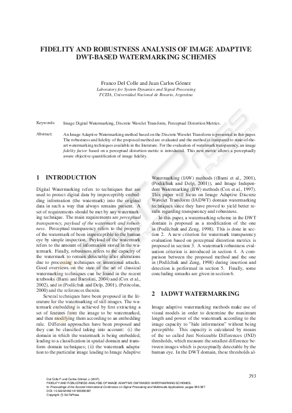 Pdf Fidelity And Robustness Analysis Of Image Adaptive Dwt Based Watermarking Schemes 