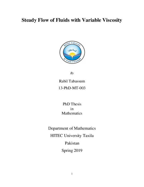 (PDF) Steady Flow of Fluids with Variable Viscosity | Rabil Tabassum ...