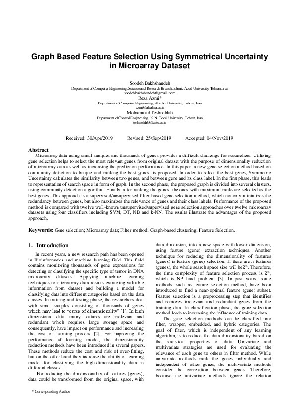 (PDF) Graph Based Feature Selection Using Symmetrical Uncertainty in Microarray Dataset