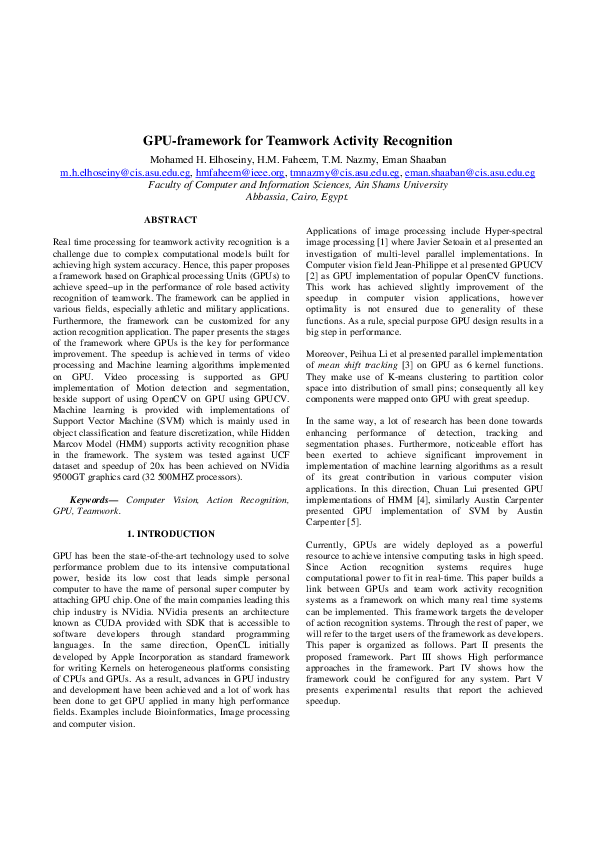 (PDF) GPU-framework for Teamwork Activity Recognition