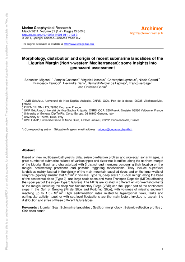(PDF) Morphology, distribution and origin of recent submarine landslides of the Ligurian Margin ...