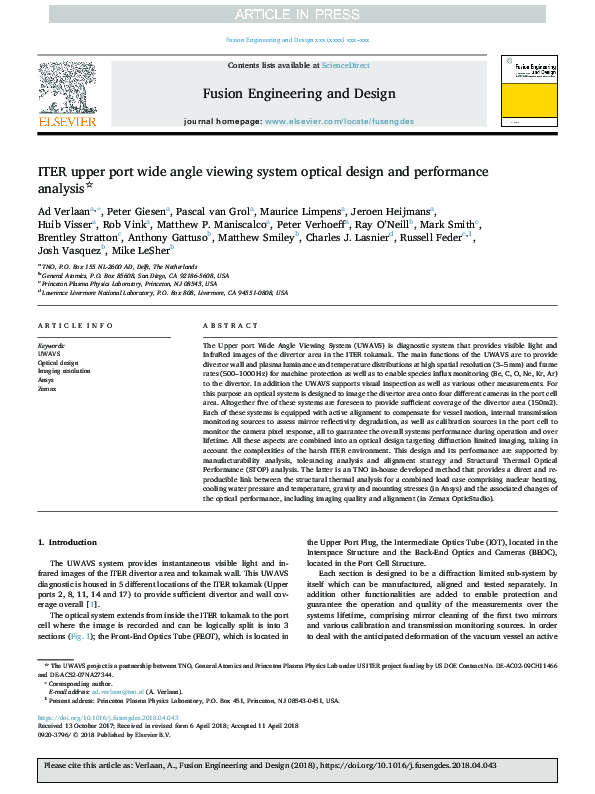 (PDF) ITER upper port wide angle viewing system optical design and ...
