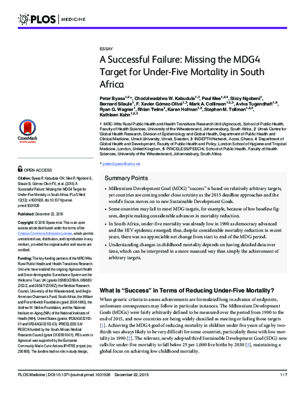 (PDF) A Successful Failure: Missing the MDG4 Target for Under-Five ...