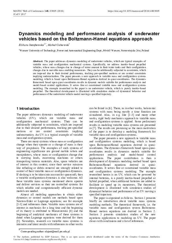 (PDF) Dynamics modeling and performance analysis of underwater vehicles based on the Boltzmann ...