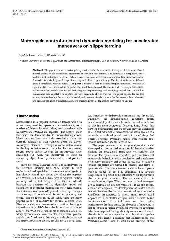 (PDF) Motorcycle control-oriented dynamics modeling for accelerated ...