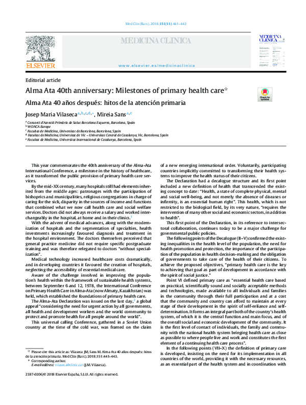 (PDF) Alma Ata 40th anniversary: Milestones of primary health care