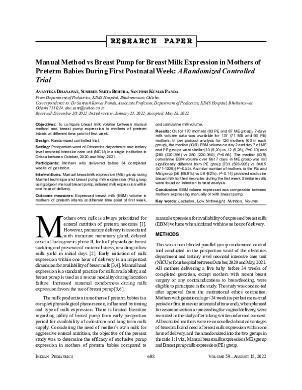 (PDF) Manual Method vs Breast Pump for Breast Milk Expression in ...