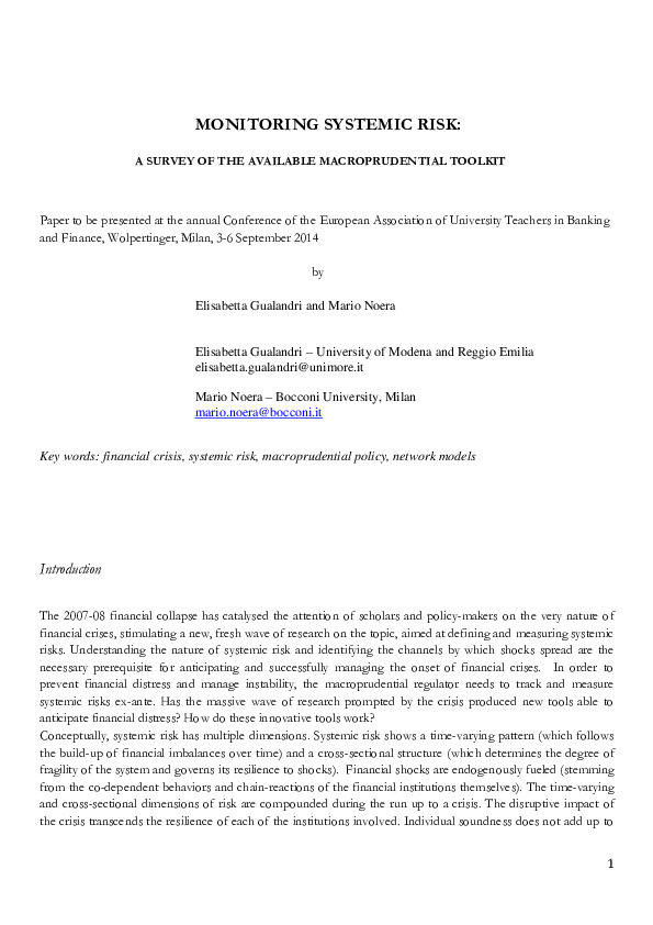 (PDF) Monitoring Systemic Risk