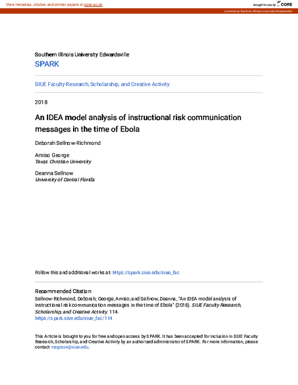 (PDF) An IDEA Model Analysis of Instructional Risk Communication in the Time of Ebola