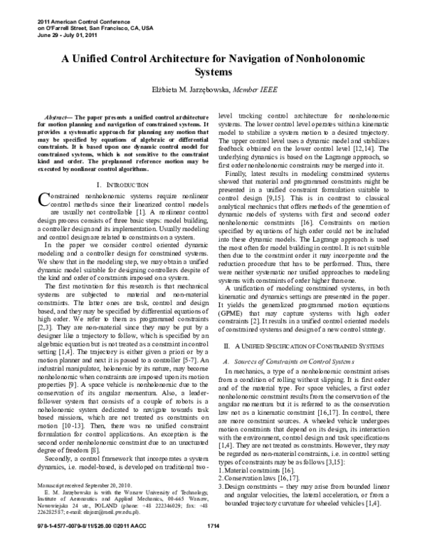 (PDF) A unified control architecture for navigation of nonholonomic systems