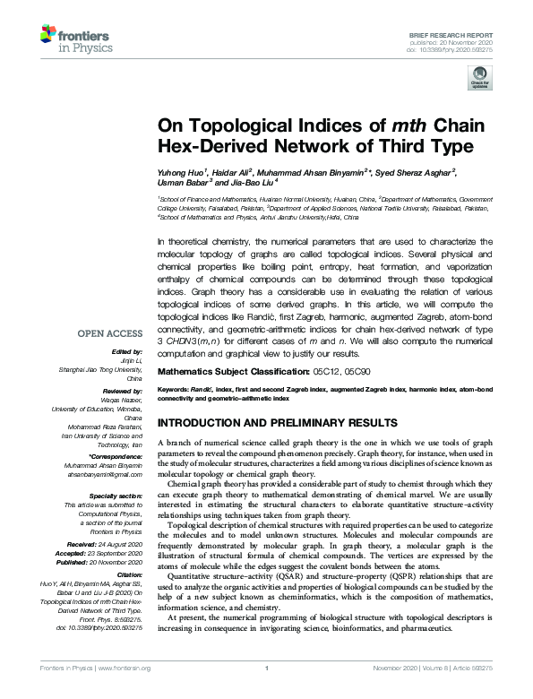 (PDF) On Topological Indices of mth Chain Hex-Derived Network of Third Type