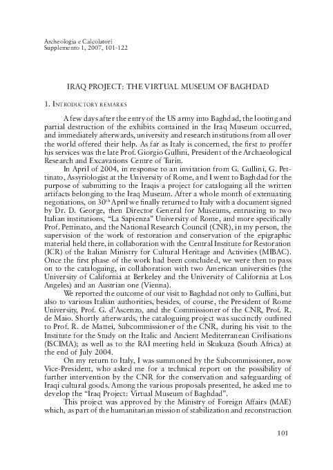 (PDF) Iraq Project: the Virtual Museum of Baghdad