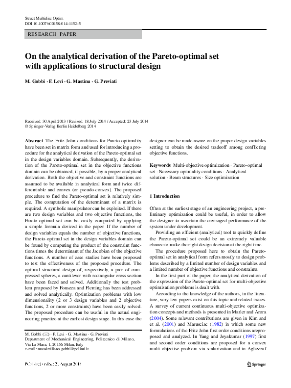 (PDF) On the analytical derivation of the Pareto-optimal set with ...