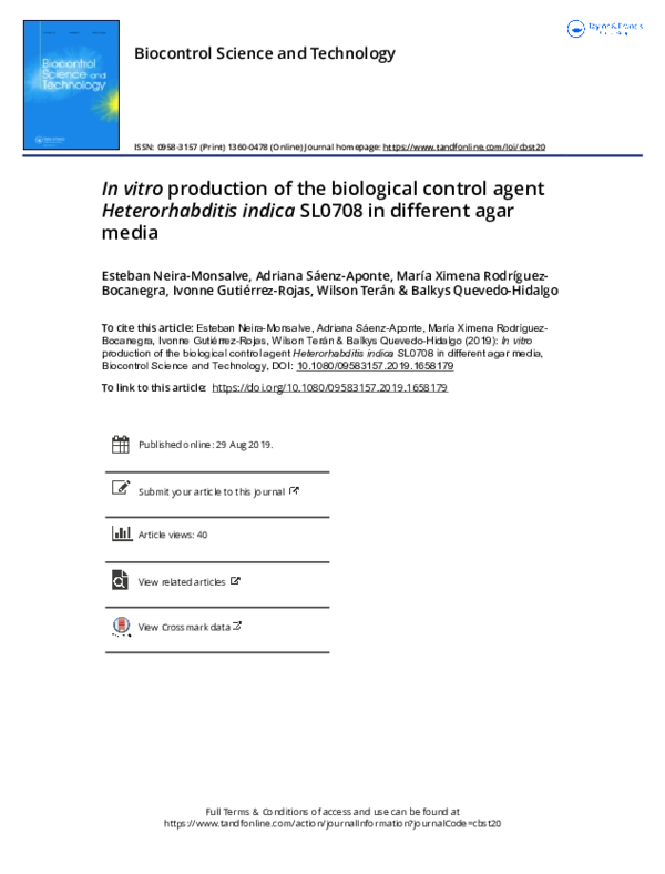 (PDF) In vitro production of the biological control agent Heterorhabditis indica SL0708 in ...