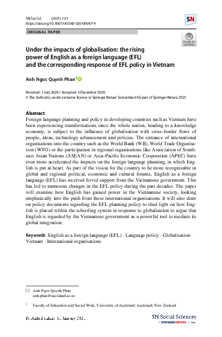 (PDF) Under the impacts of globalisation: the rising power of English as a foreign language (EFL ...