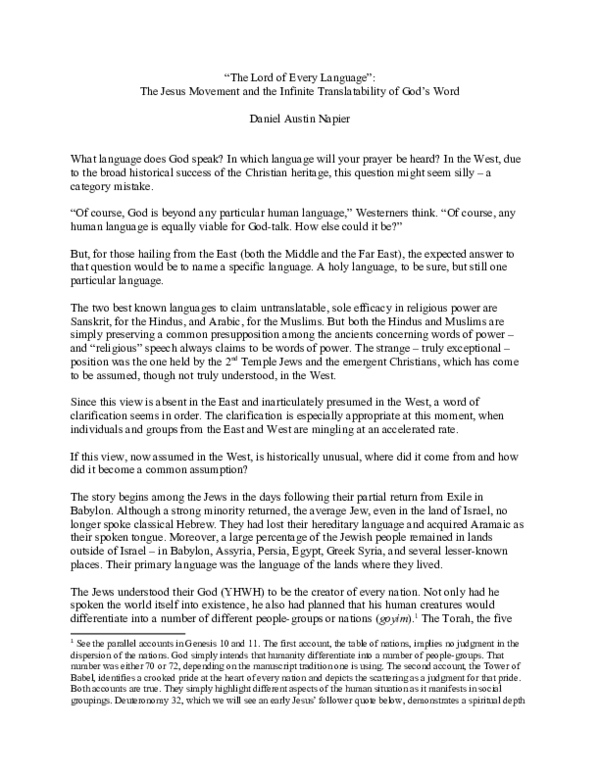 (DOC) "The Lord of Every Language": The Jesus Movement and the Infinite ...