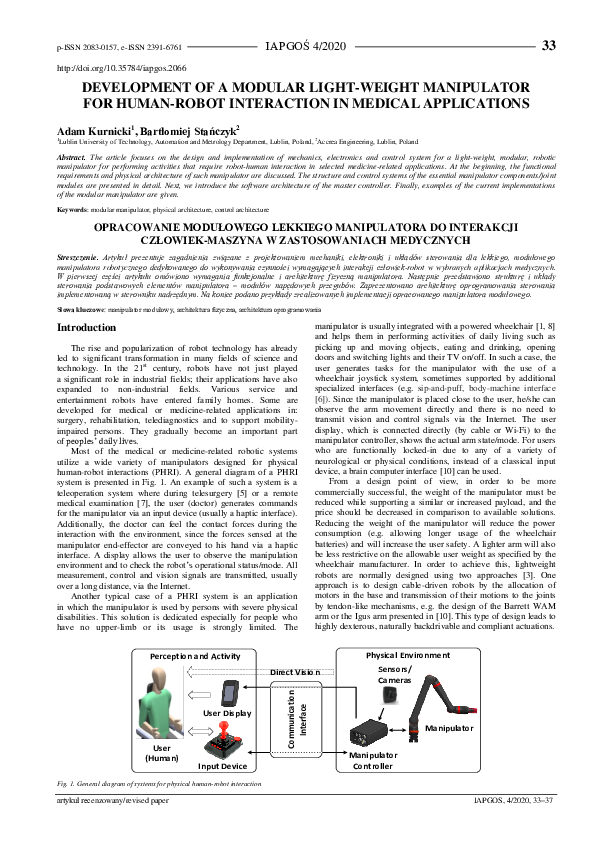 (PDF) Development of a Modular Light-Weight Manipulator for Human-Robot ...