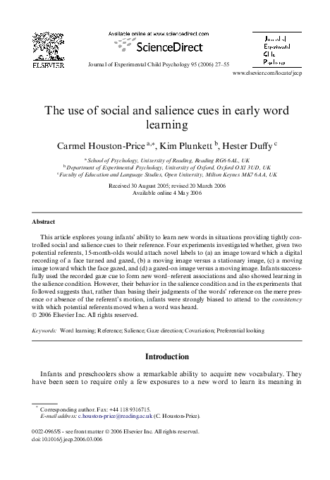 (PDF) The use of social and salience cues in early word learning ...