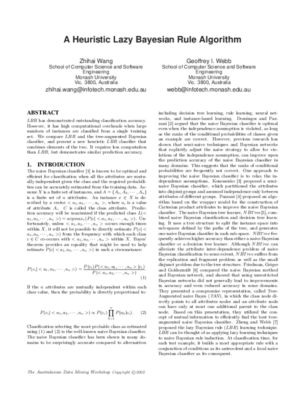 (PDF) A Heuristic Lazy Bayesian Rule Algorithm