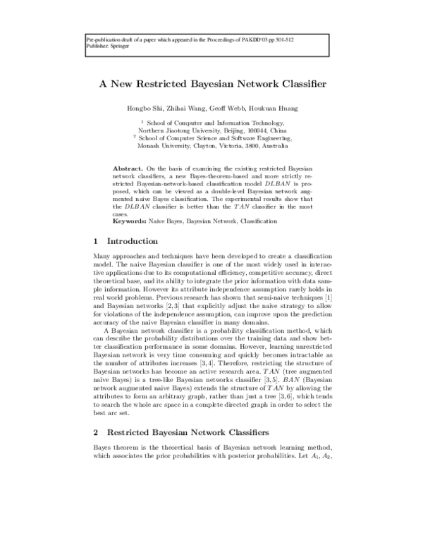 (PDF) A New Restricted Bayesian Network Classifier | Geoffrey Webb - Academia.edu