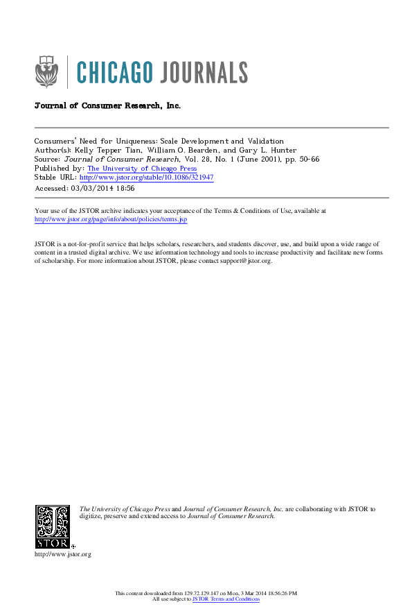 (PDF) Consumers' Need for Uniqueness: Scale Development and Validation