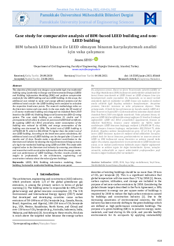 (PDF) Case study for comparative analysis of BIM-based LEED building and non-LEED building