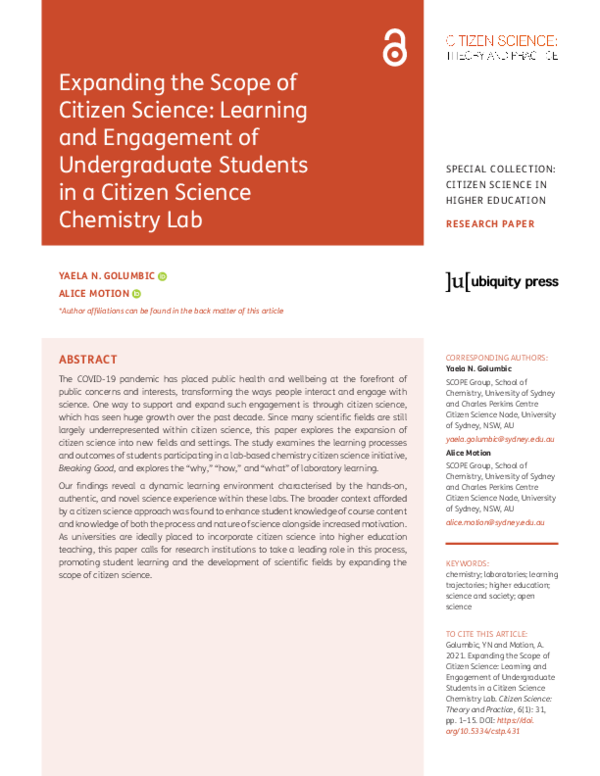 (PDF) Expanding the Scope of Citizen Science: Learning and Engagement of Undergraduate Students ...