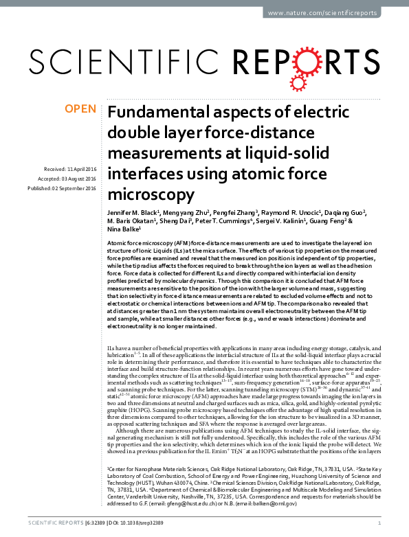 (PDF) Fundamental aspects of electric double layer force-distance measurements at liquid-solid ...