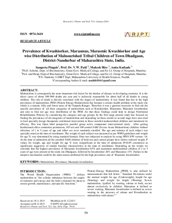(PDF) Prevalence of Kwashiorkor, Marasmus, Marasmic Kwashiorkor and Age ...