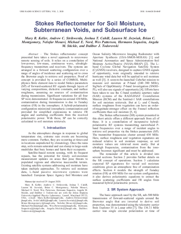 (PDF) Stokes Reflectometer for Soil Moisture,Subterranean Voids, and ...